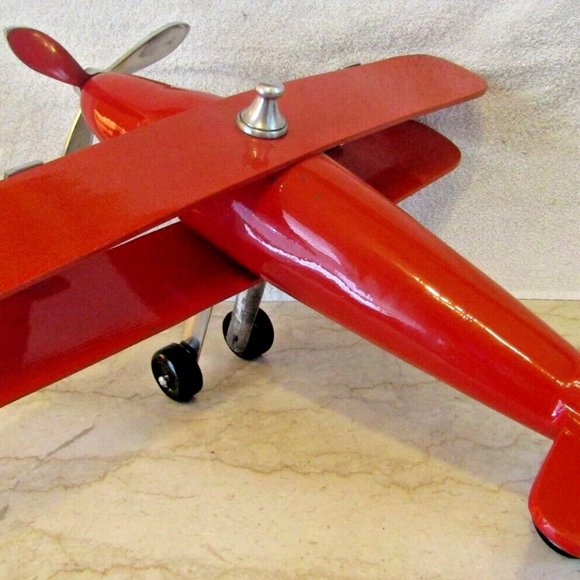 Accents | Vintage Red Metal Prop Biplane With Moving Propellers And ...